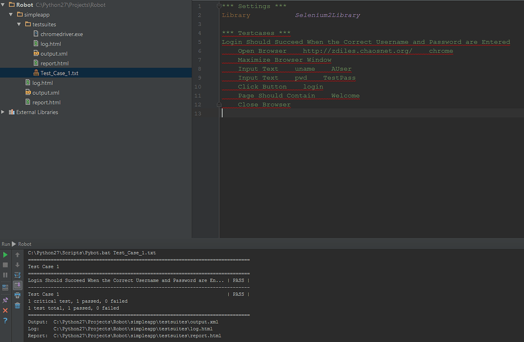  Robot Framework PyCharm Automated testing info